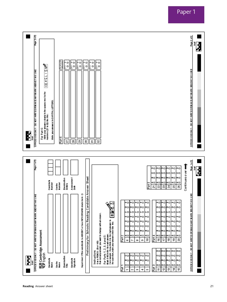 Answer Sheet PET | PDF