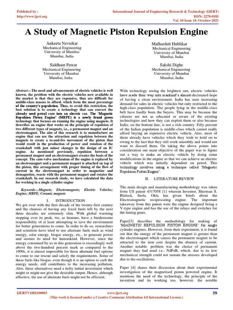A Study of Magnetic Piston Repulsion Engine IJERTV10IS100003 | PDF ...