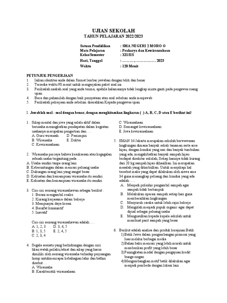 Soal US PRAKARYA XII IIS | PDF