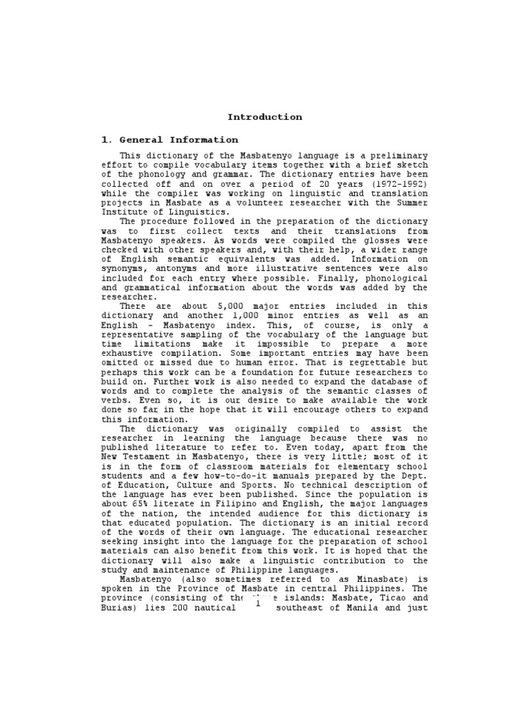 Masbatenyo Grammar Sketch | PDF | Syllable | Stress (Linguistics)