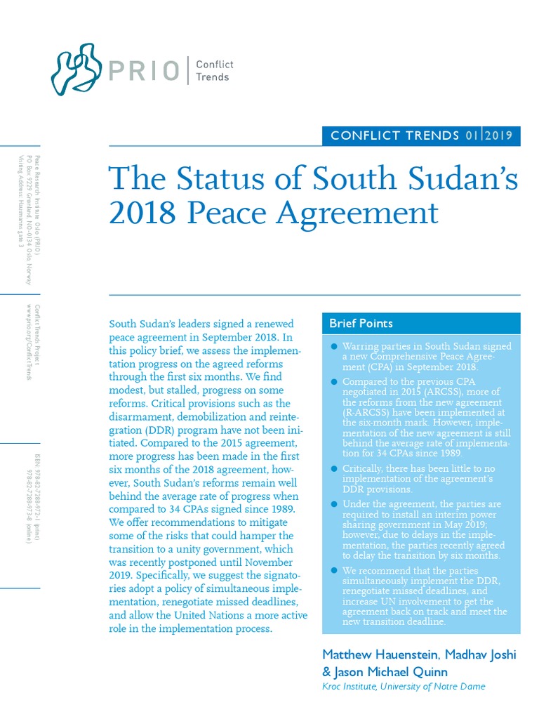 Hauenstein Et Al - The Status of South Sudan's 2018 Peace Agreement ...
