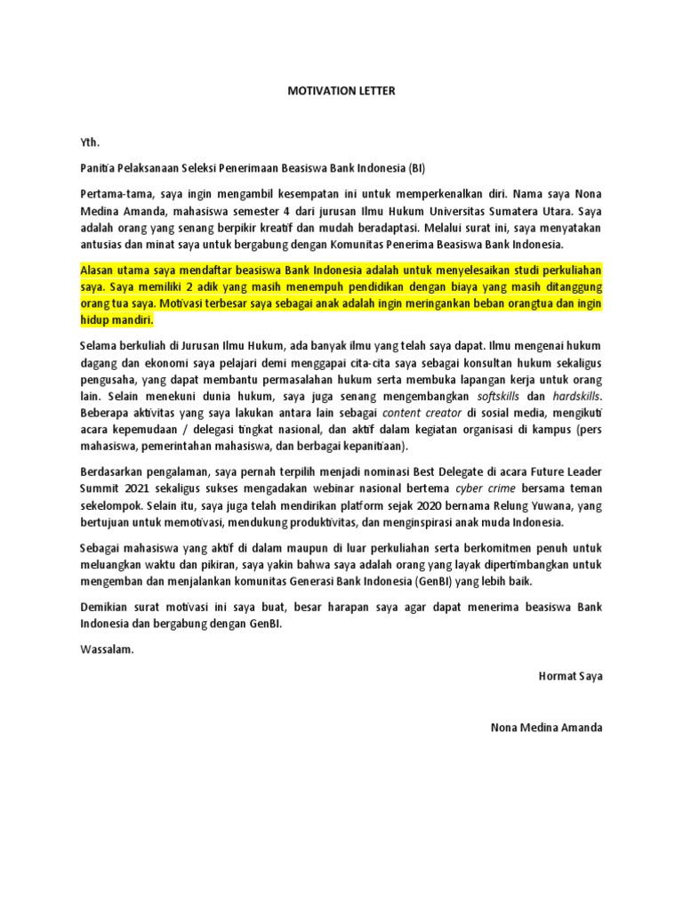 Motivation Letter | PDF