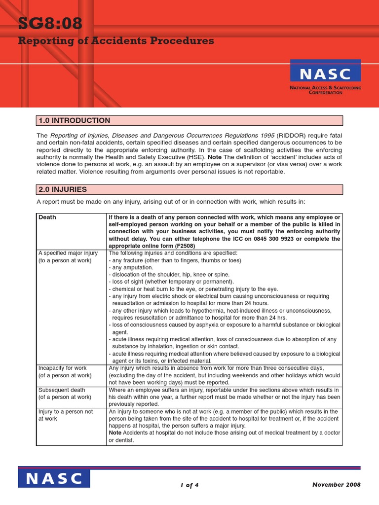 sg8.08 Reporting of Accidents | PDF | Medical Specialties | Occupational Safety And Health