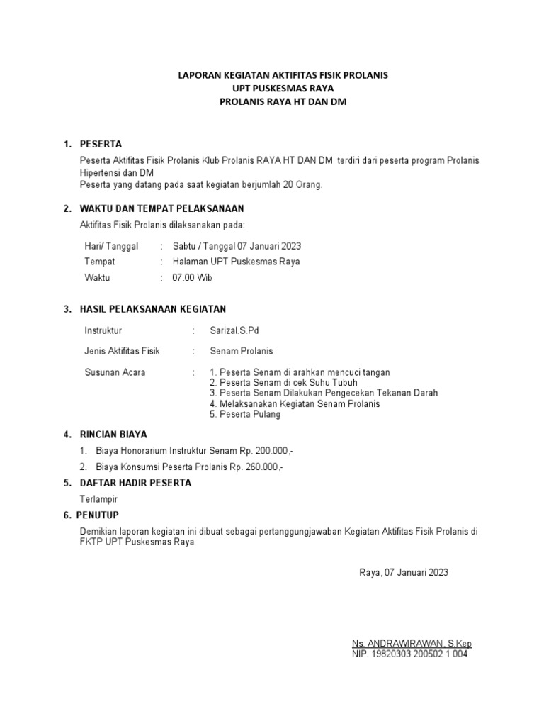 Laporan Kegiatan Senam Prolanis 2023 | PDF