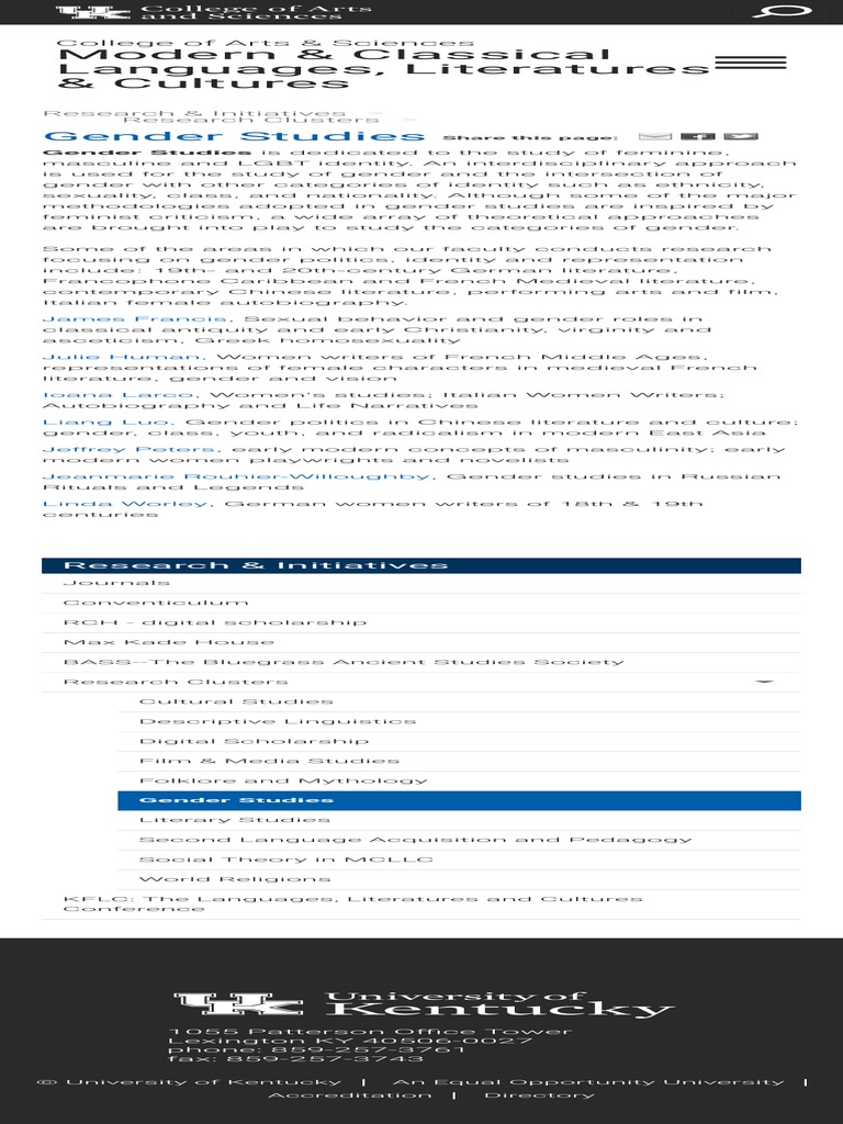 Gender Studies Modern & Classical Languages, Li | PDF | Gender | Gender Studies