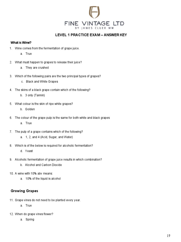 WSET Level 1 Self Study Questions | PDF | Wine | Fermentation In Winemaking