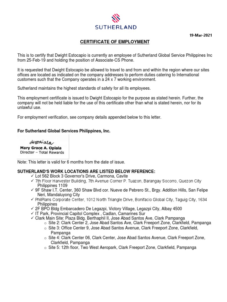 Certificate of Employment | PDF | Philippines