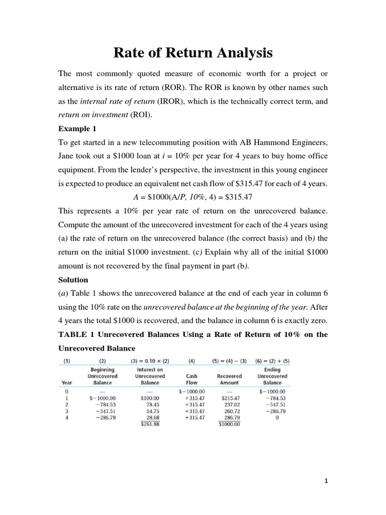 Rate of Return Analysis: Return On Investment (ROI) | Download Free PDF | Interest | Equations