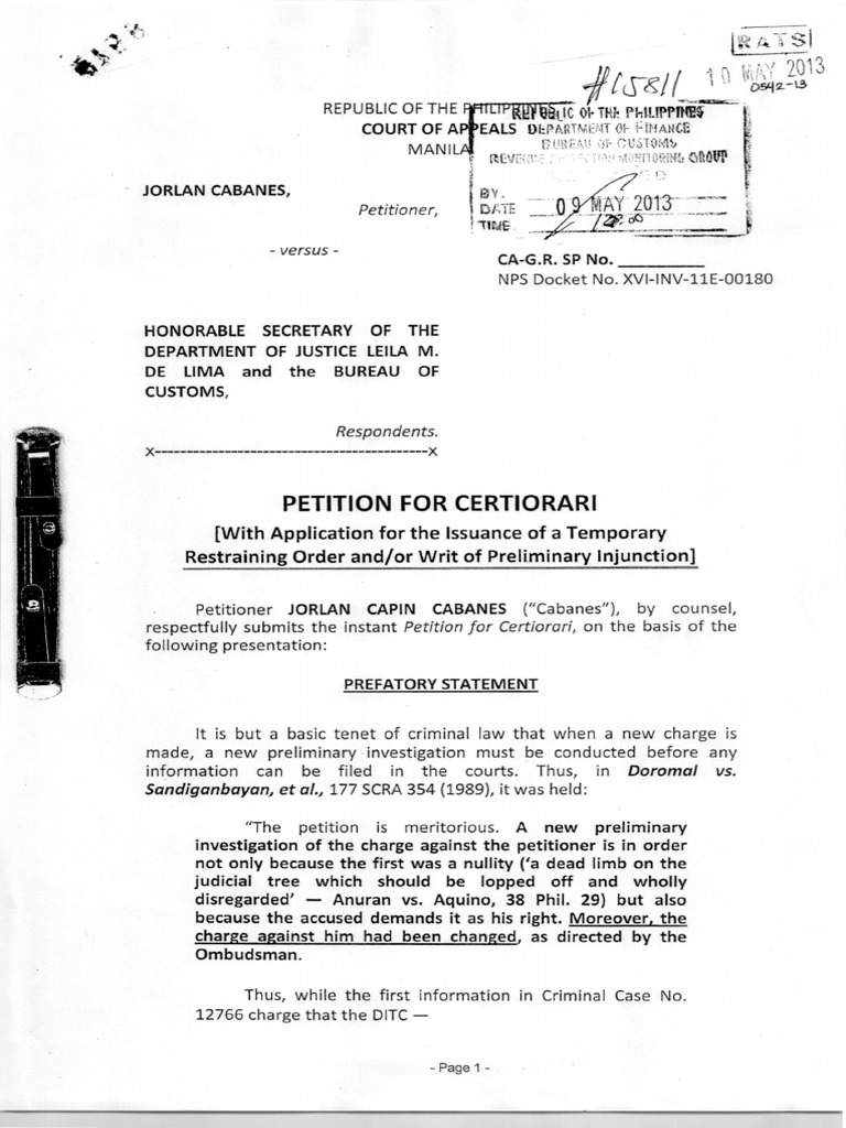 Petition For Certiorari PDF | PDF