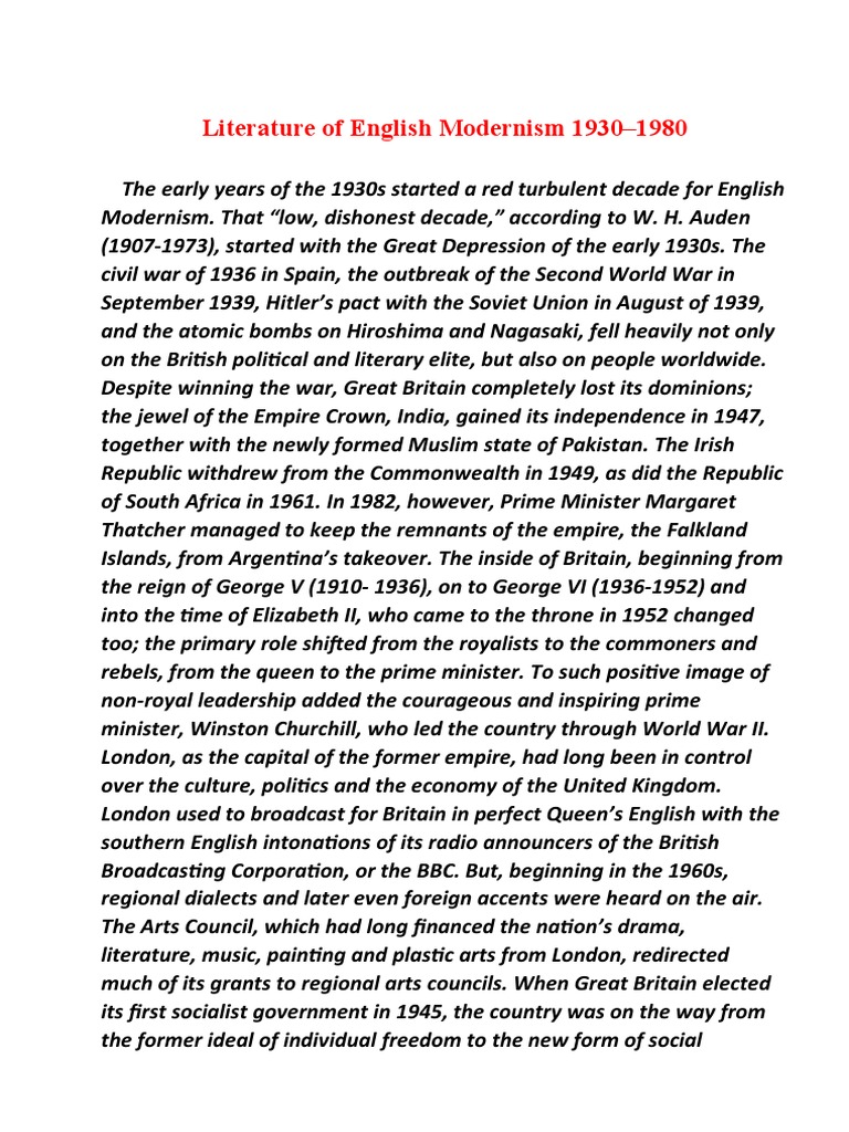 Literature of English Modernism | PDF | George Orwell | British Empire