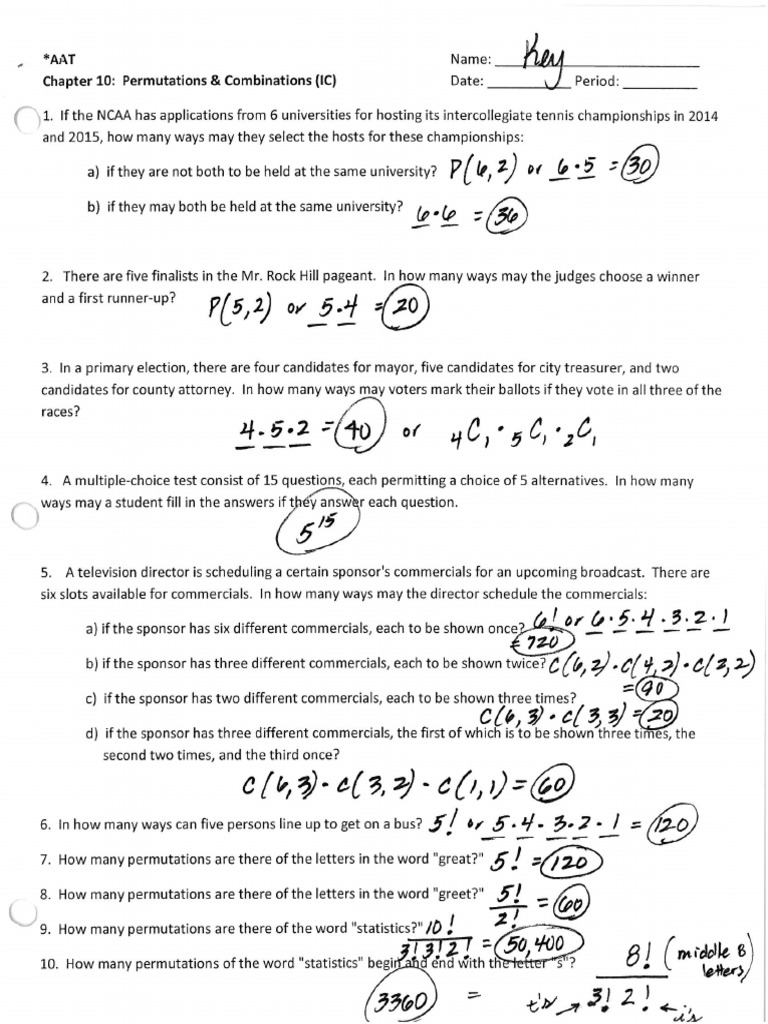 Permutations Combinations Pdf