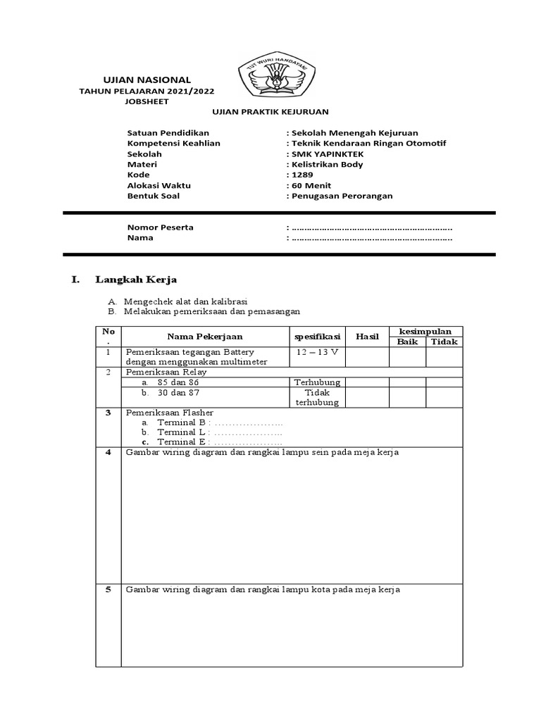 JOBSHEET Kelistrikan Body | PDF