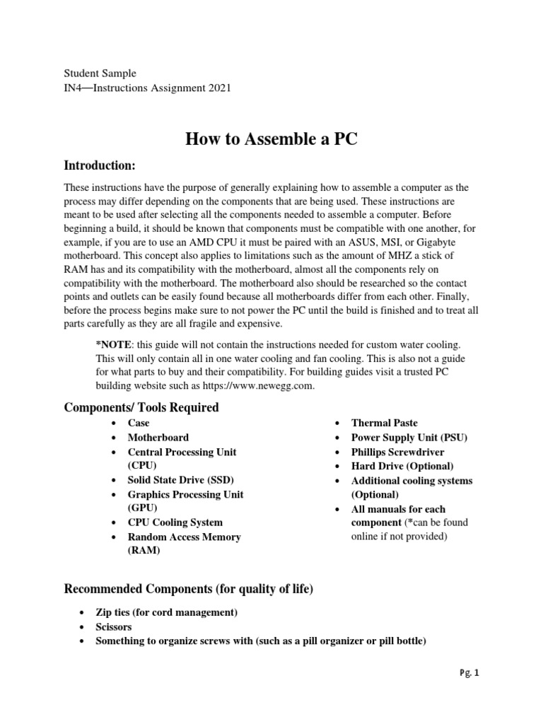 PC Assembly Instructions Student Sample | PDF | Random Access Memory ...