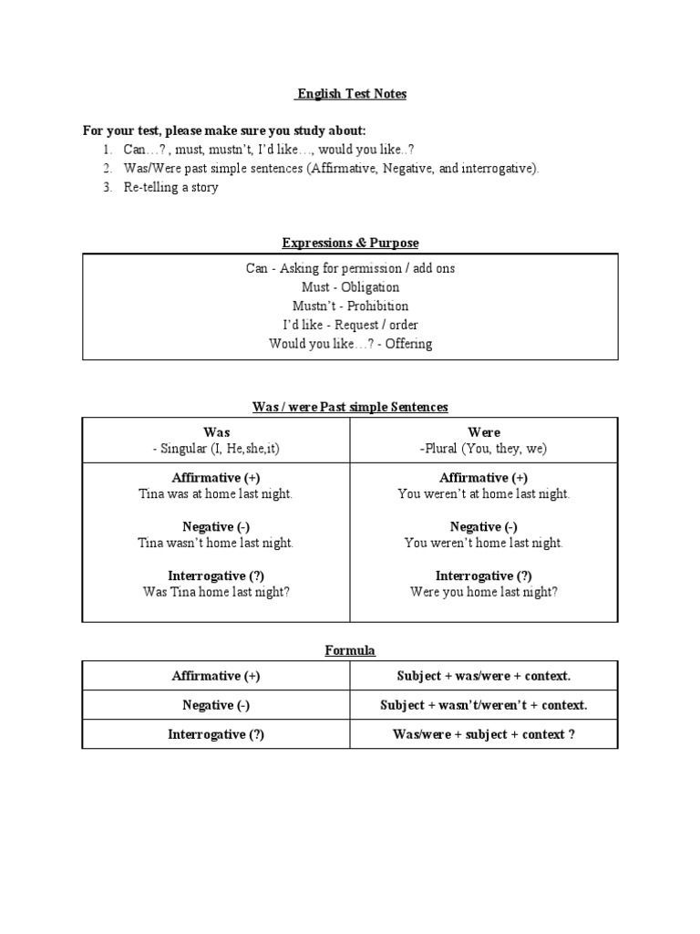 English Test Notes & Practice (15th March 2023) | PDF