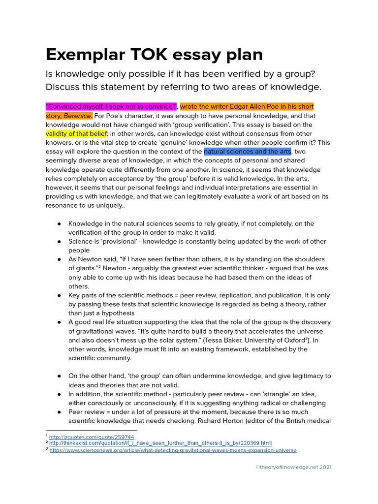 3.4 Writing The TOK Essay Plan (Student Exemplar) | PDF | Knowledge ...