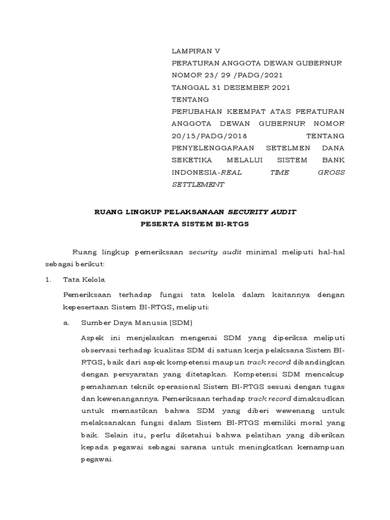 Ruang Lingkup Audit Keamanan BI-RTGS | PDF