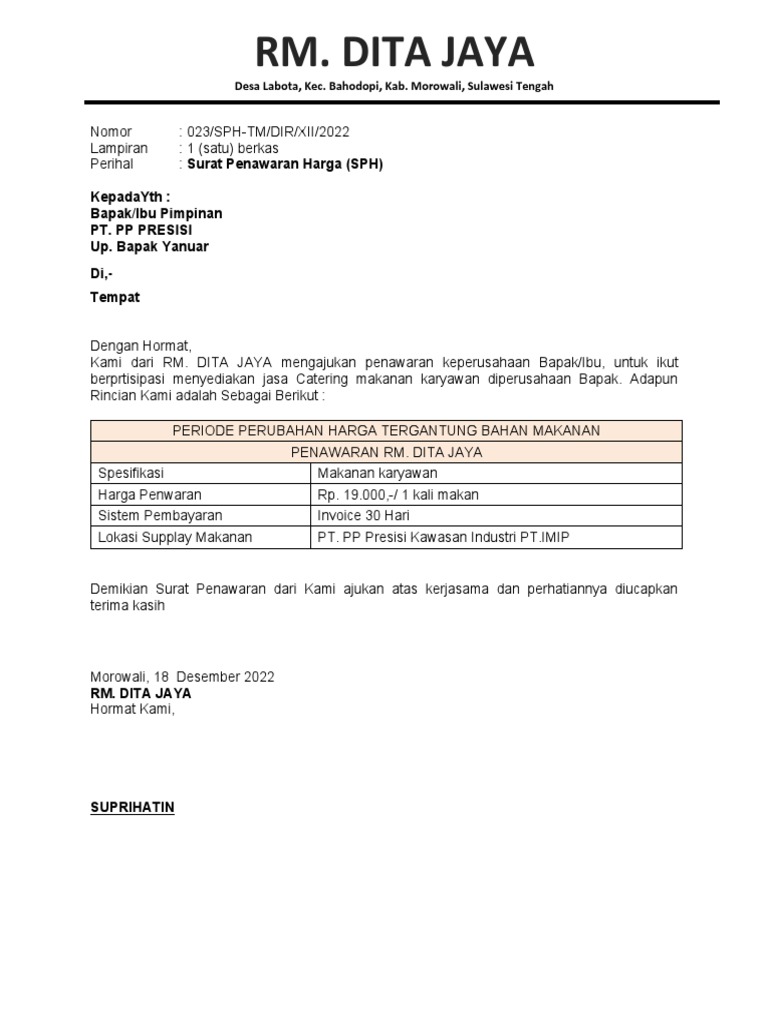Surat Penawaran Harga | PDF