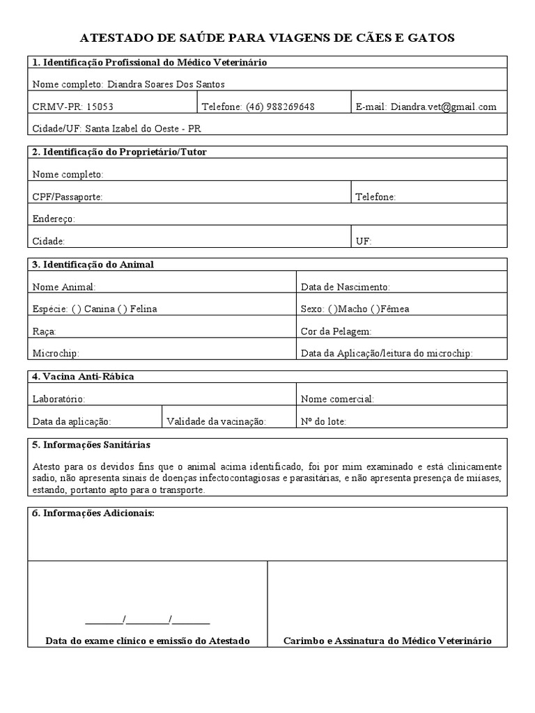 Atestado de Saúde para Viagens de Cães e Gatos | PDF