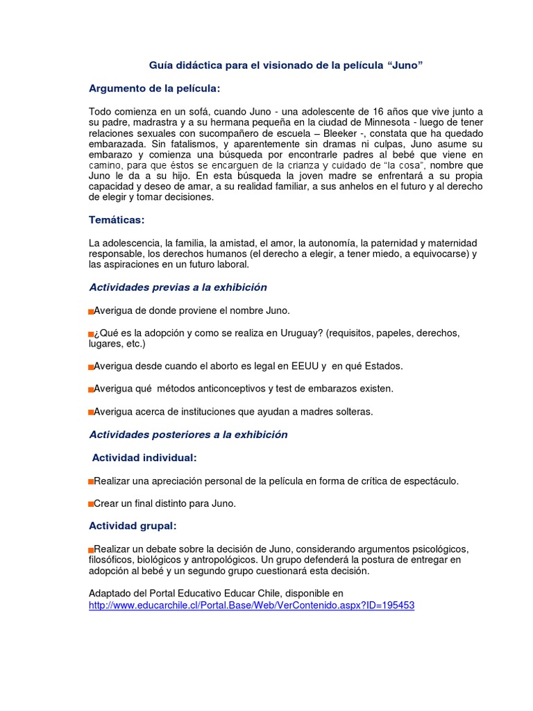 Guía Didáctica para El Visionado de La Película Juno | PDF