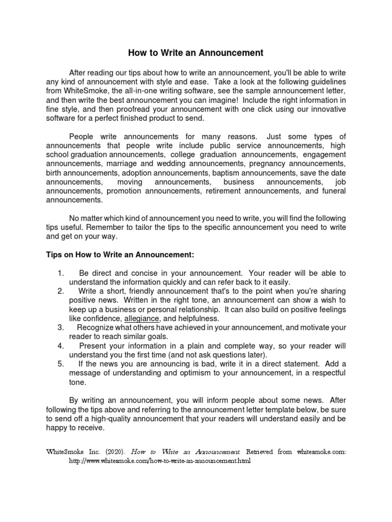 How to Write an Announcement | PDF | Communication | Cognitive Science