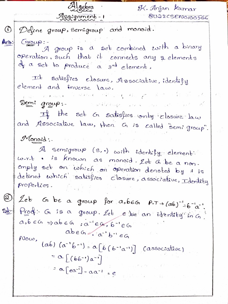Maths Assignment 1 PDF | PDF | Abstract Algebra | Algebra