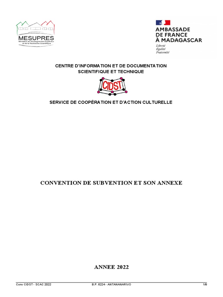 Convention FSPI CIDST SCAC | PDF | Madagascar | Subvention