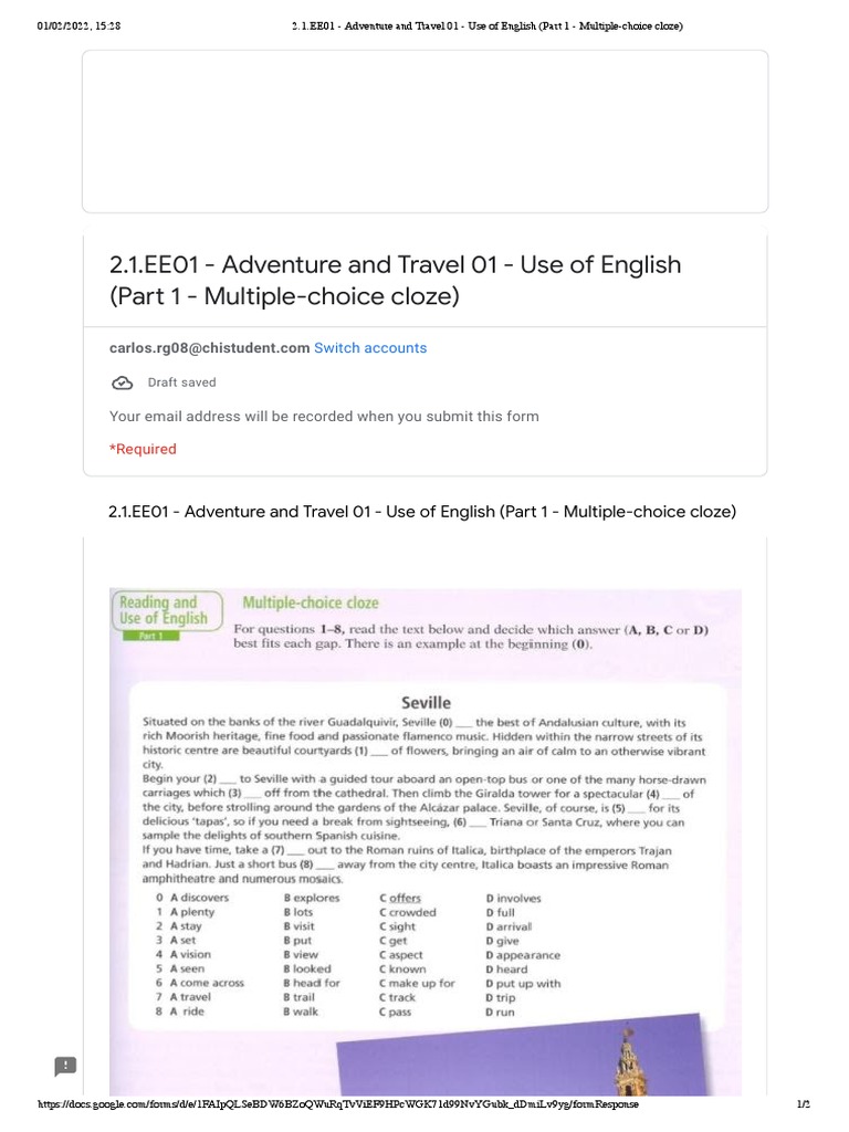 2.1.EE01 - Adventure and Travel 01 - Use of English (Part 1 - Multiple ...