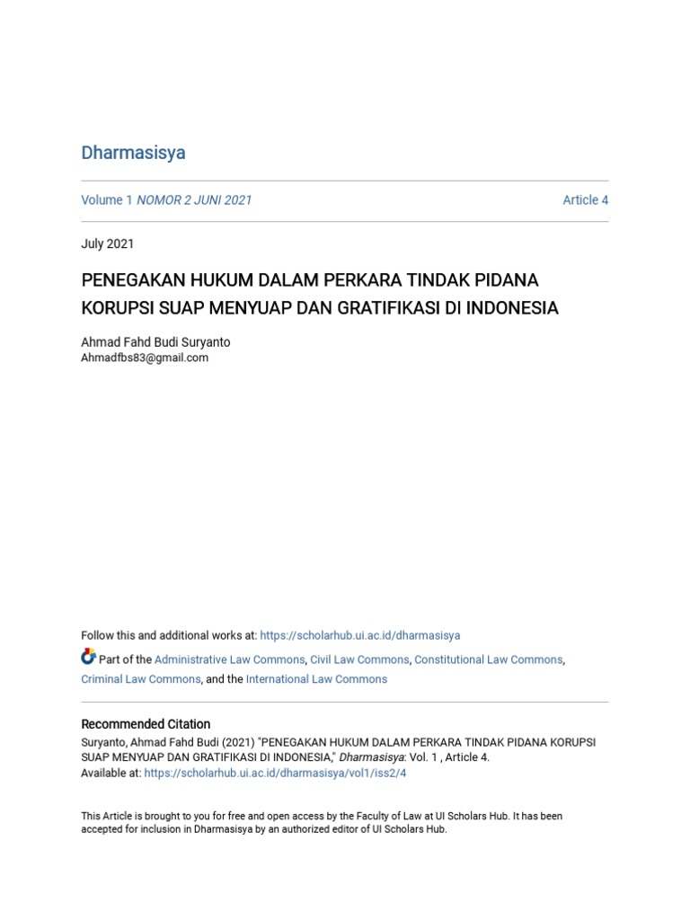 Penegakan Hukum Dalam Perkara Tindak Pidana Korupsi Suap Menyuap | PDF