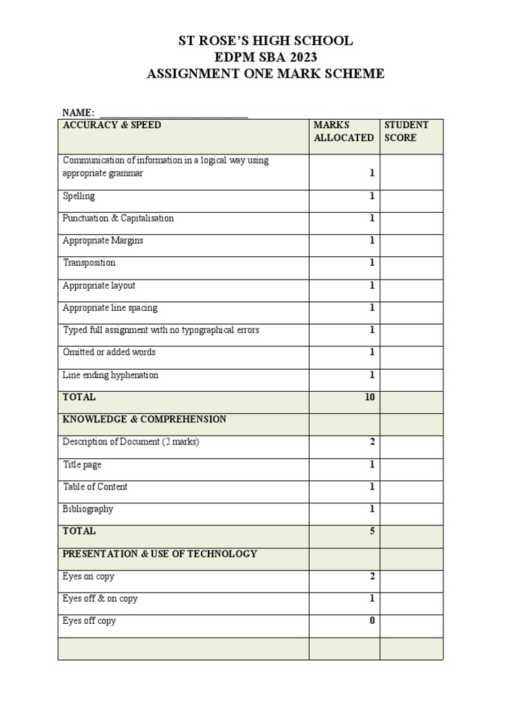 EDPM SBA Mark Schemes 2023 | PDF | Page Layout | Typography
