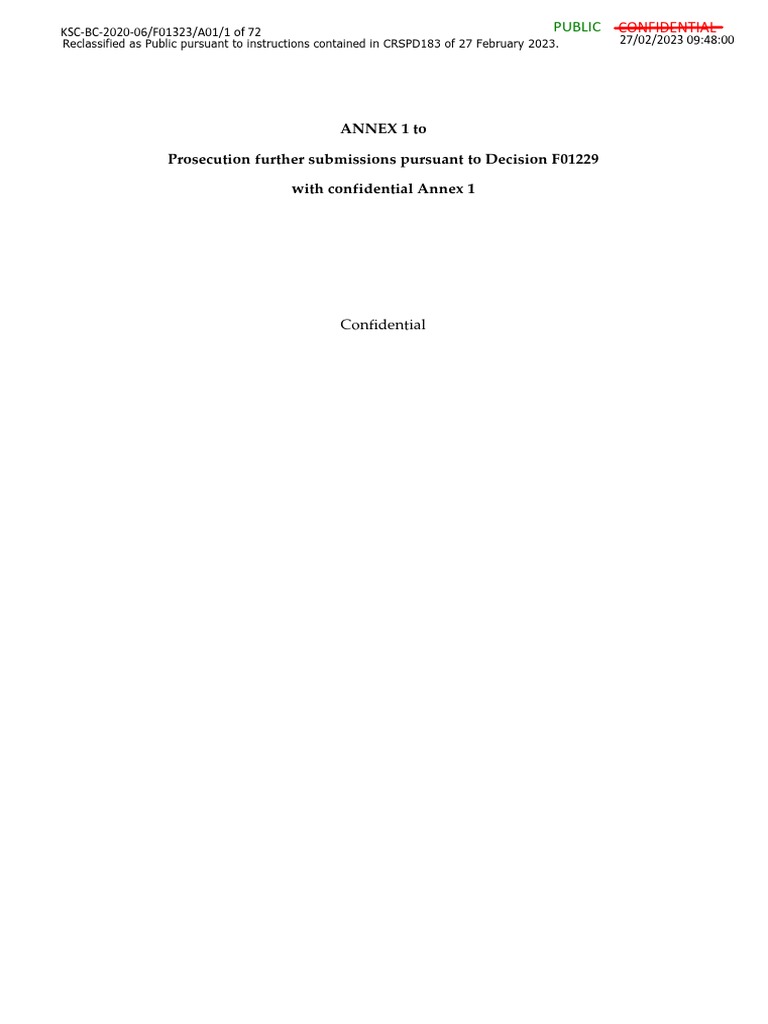 ANNEX 1 To Prosecution Further Submissions Pursuant To Decision F01229 With Confidential Annex 1 ...