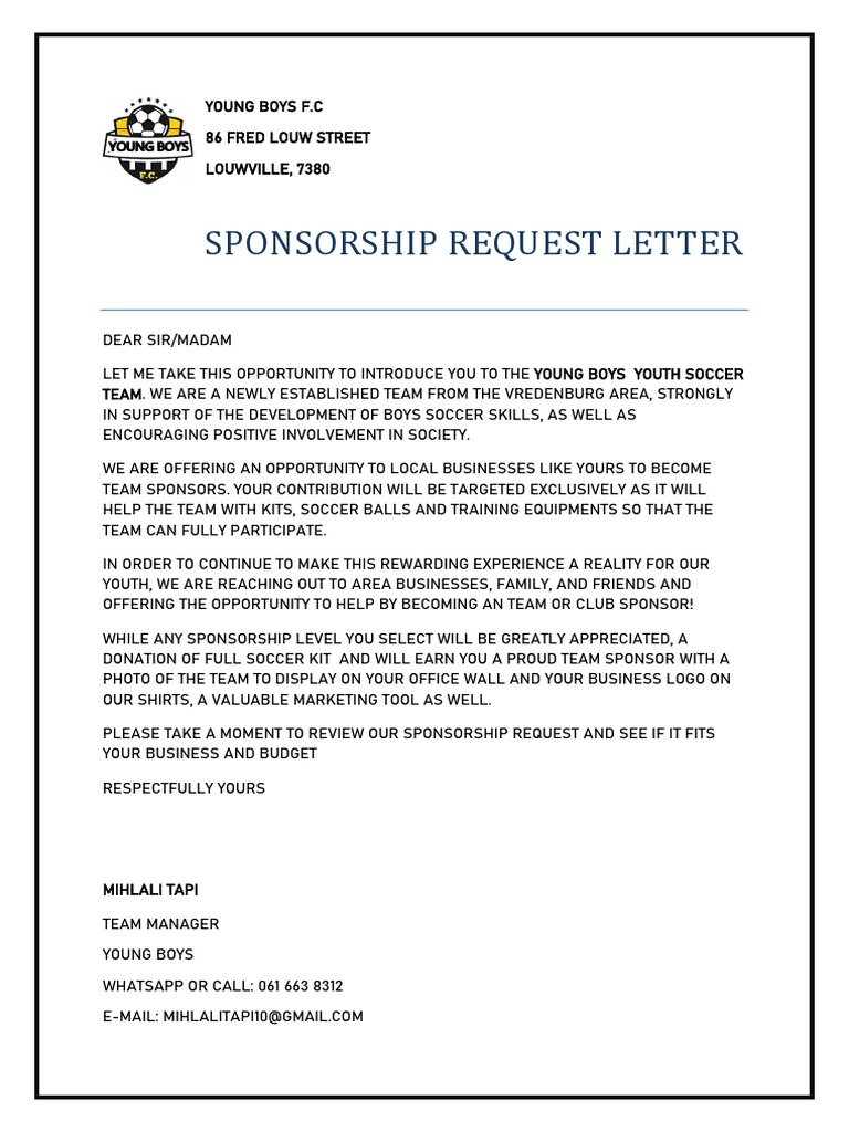 Sponsorship-Request-Letter For Okpara Soccer Academy PDF | PDF