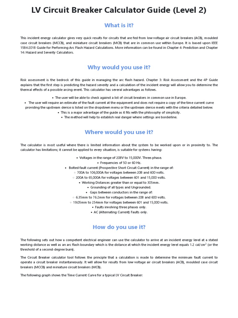 LV Circuit Breaker Calculator Guide (Level 2) European Arc Guide EAG ...