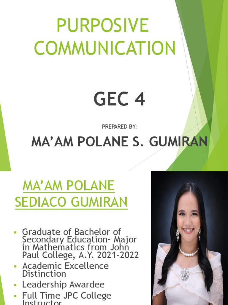 GEC4 (Purposive Communication) - Polane | PDF | Communication | Cognitive Science