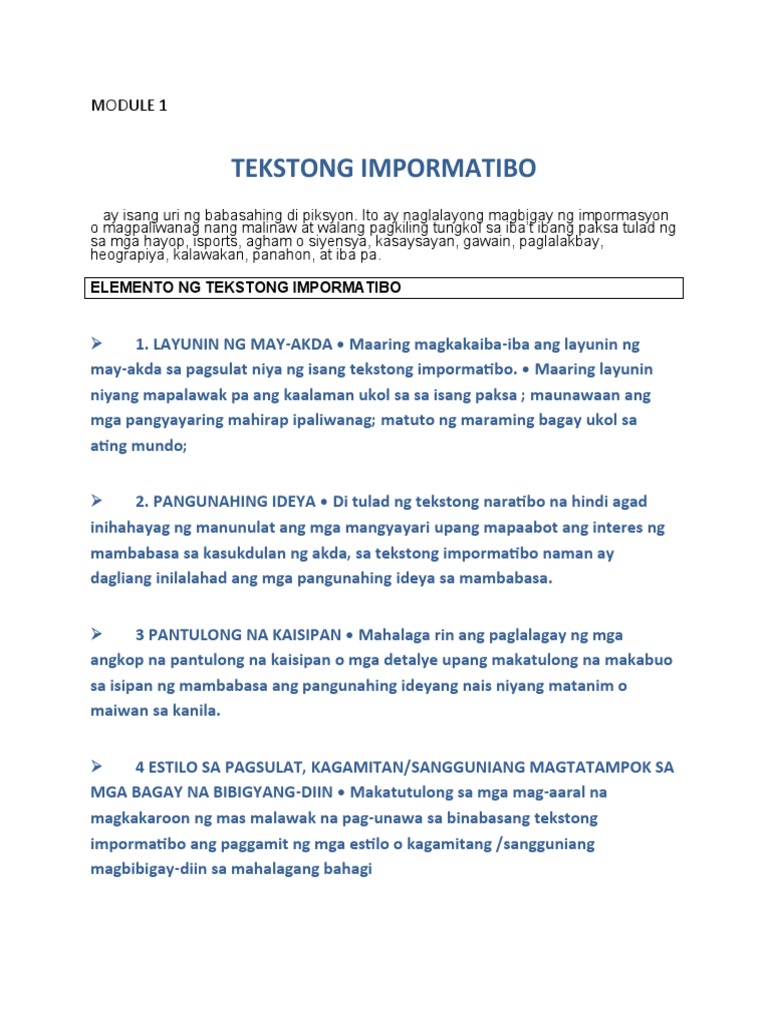 Module 1 Tekstong Impormatibo | PDF
