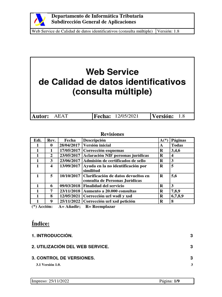 AEAT Manual Tecnico WS Masivo Calidad Datos Identificativos | Descargar ...