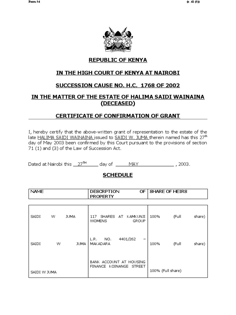Certificate of Confirmation of Grant - Dot | PDF