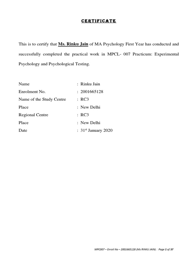 Final Practical File IGNOU Rinku Jain | PDF | Interview | Intelligence