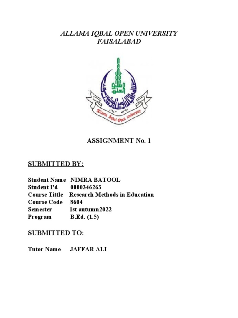 Code 8604. Assignment 1 | PDF | Experiment | Methodology