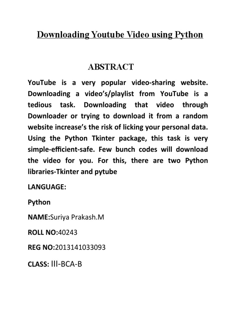 Downloading Youtube Video Using Python | PDF Downloading Youtube Video Using Python | PDF