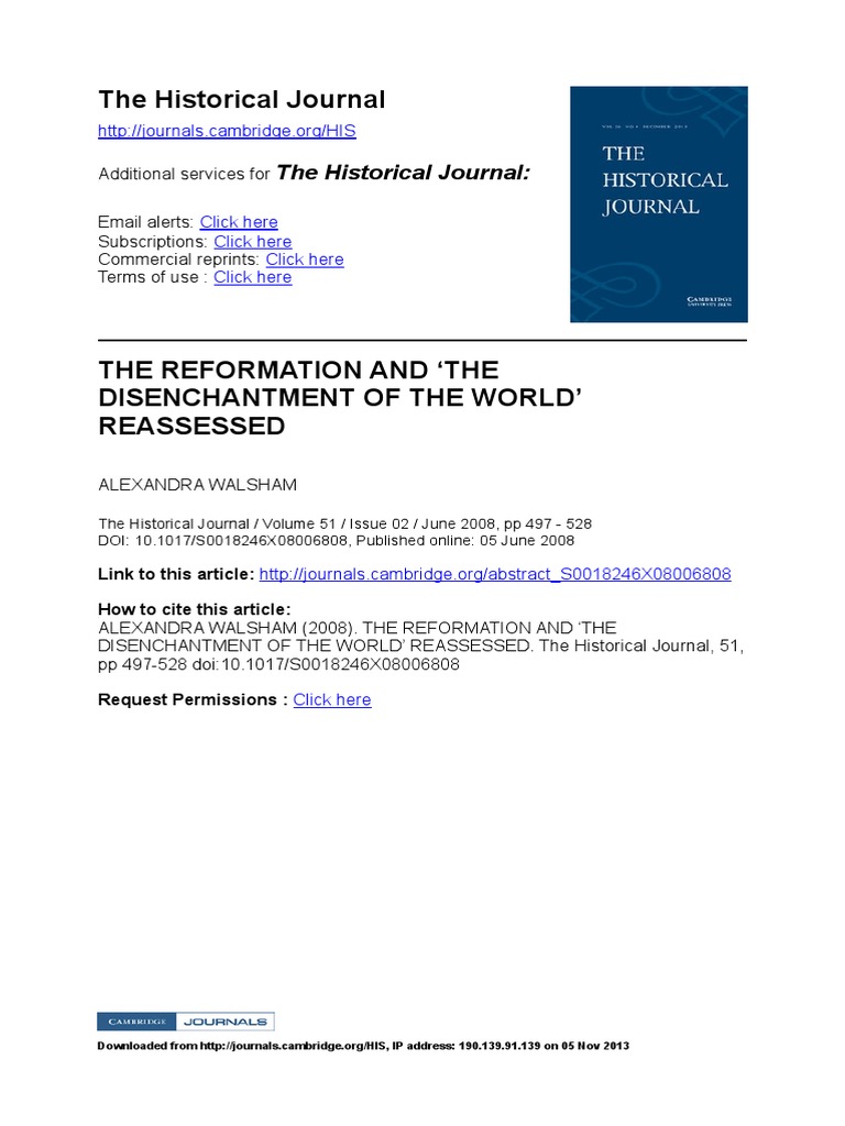 Walsham - Disenchantment and Reformation PDF | PDF | Max Weber ...