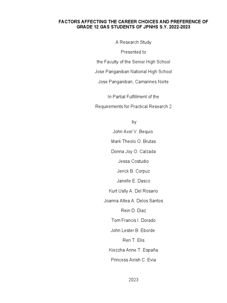 Factors Affecting The Career Choices and Preference of Grade 12 Gas ...