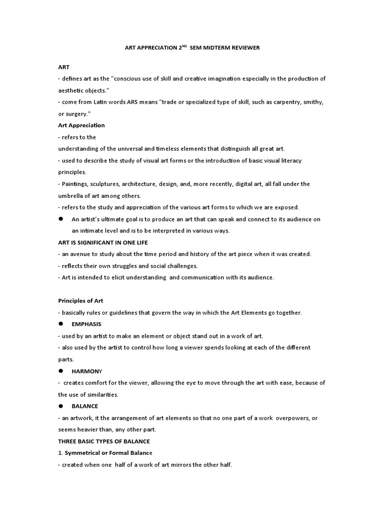 Art Appreciation 2ND Sem Midterm Reviewer | PDF | Realism (Arts ...