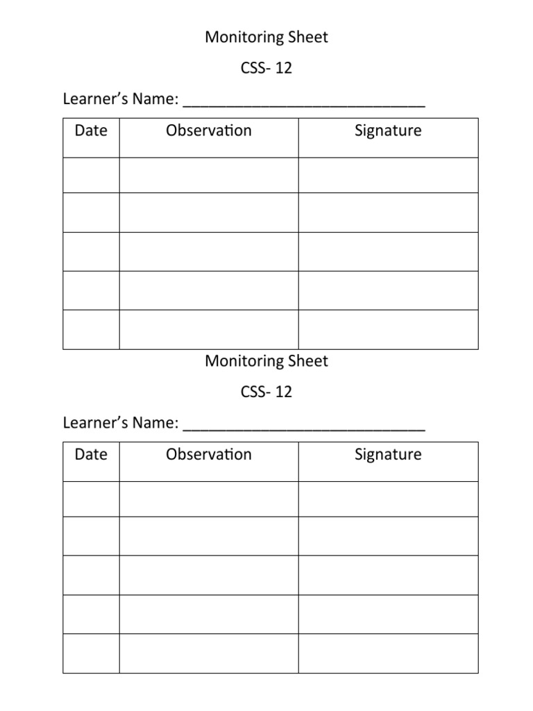 Monitoring Sheet | PDF