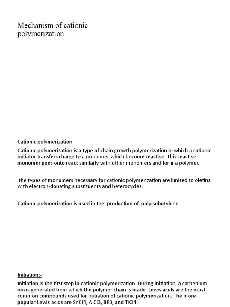 Mechanism of Cationic Polymerization | PDF