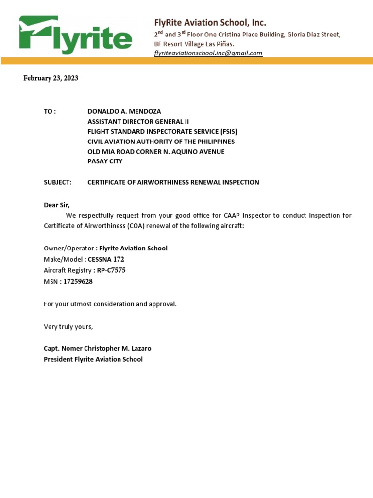 Request Letter For CoA 2864 | PDF