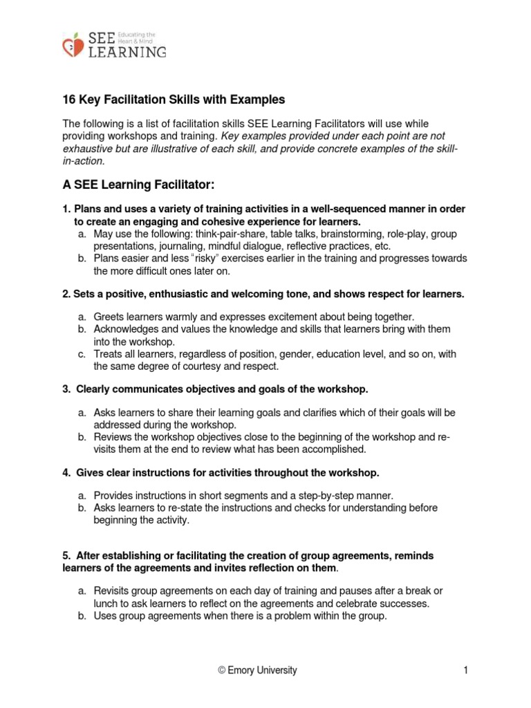 16 Facilitation Skills With Examples | PDF | Learning | Thought