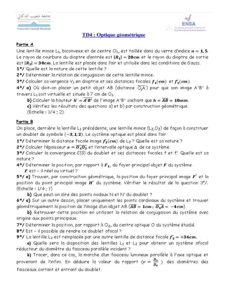 TD4 Ptique Géométrique 20-21 | PDF | Électrodynamique | Atomique