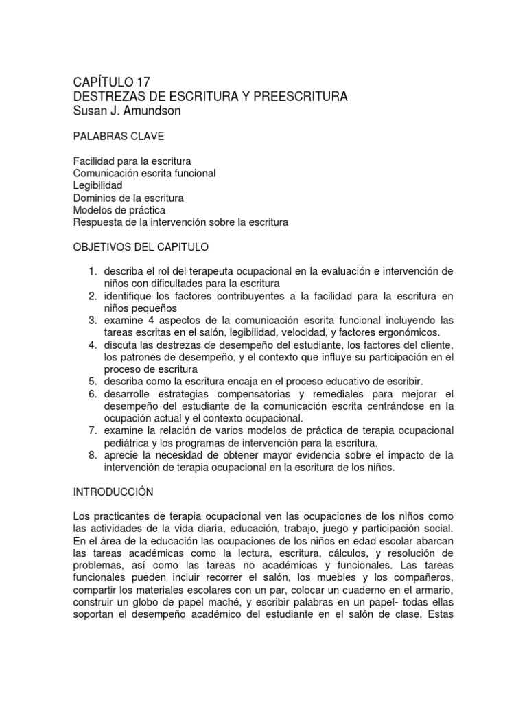 Destrezas de Escritura y Pre-Escritura | PDF | Terapia ocupacional ...