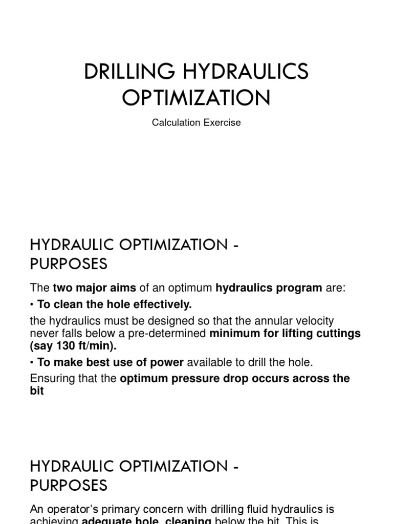 Drilling Hydraulics Optimization Calculation | PDF | Horsepower | Mathematical Optimization