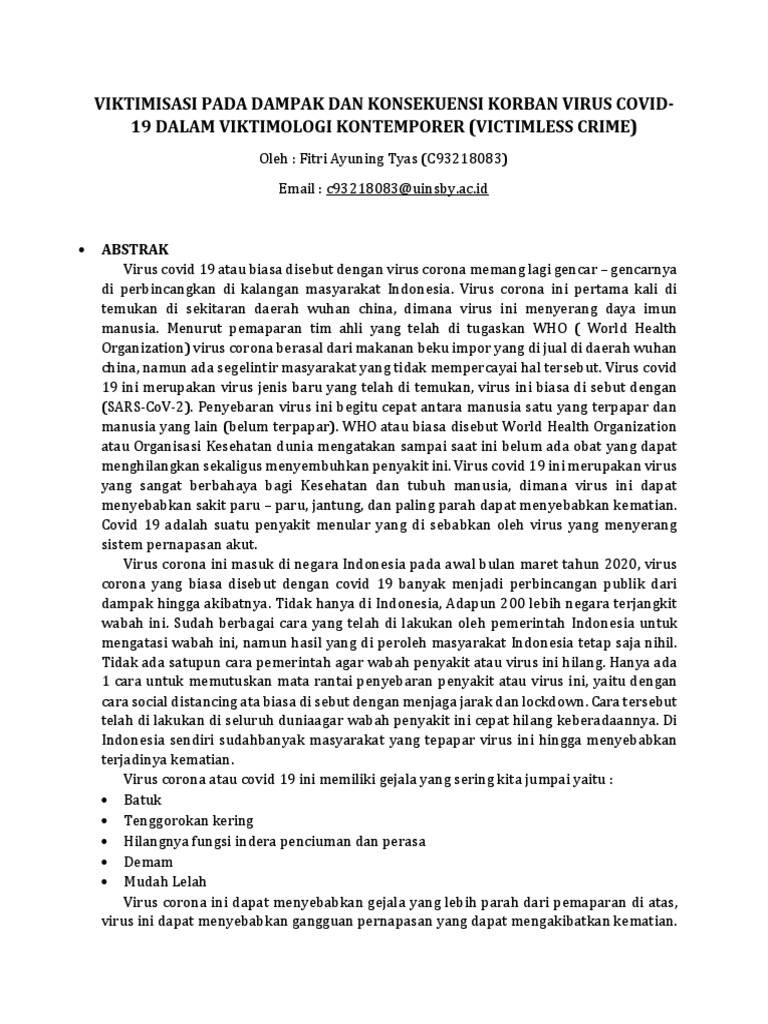 JURNAL VIKTIMOLOGI DAN PENOLOGI - Fitri Ayuning Tyas - C93218083 PDF | PDF